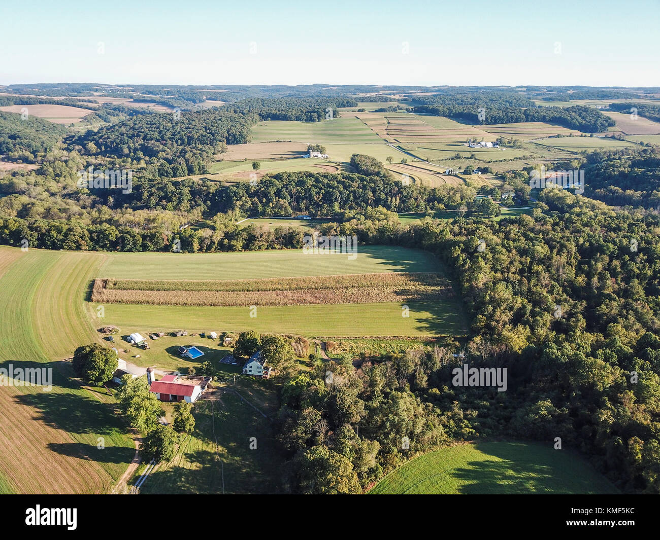 Aerial of Loganville, Pennsylvania around Lake Redman and Lake Williams ...