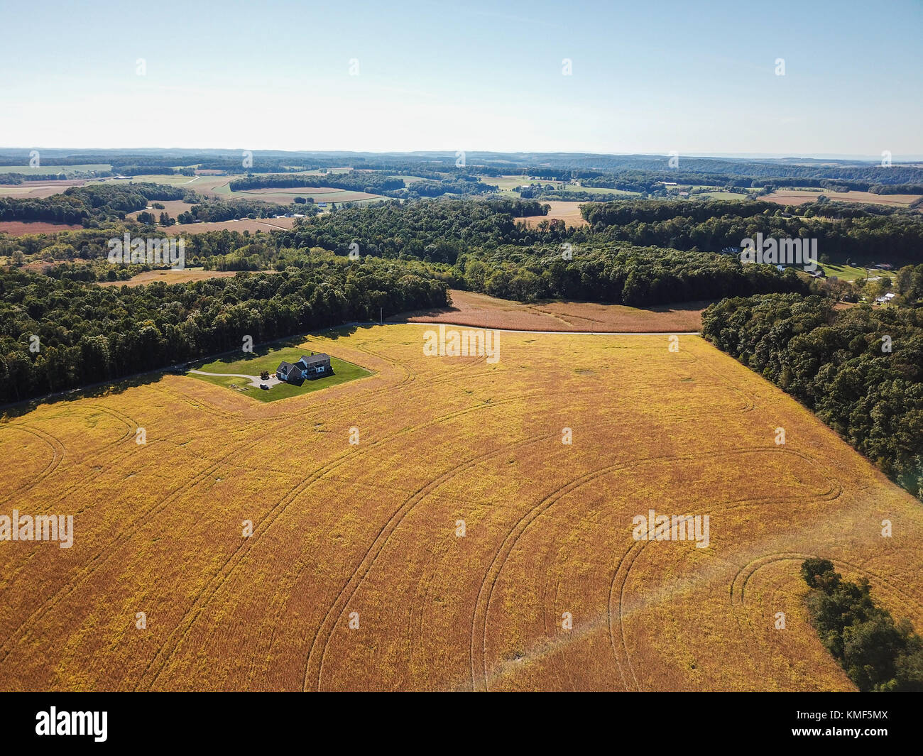 Aerial of New Freedom and surrounding Farmland in Southern Pennsylvania ...