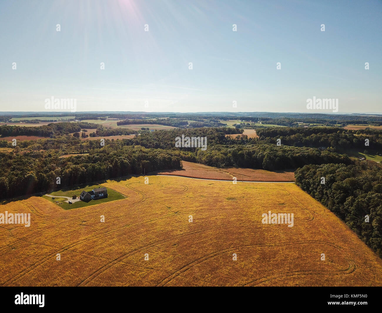 Aerial of New Freedom and surrounding Farmland in Southern Pennsylvania ...