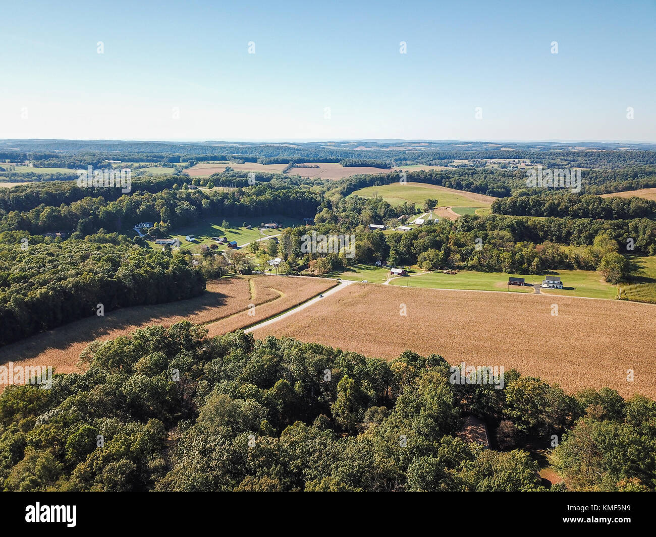 Aerial of New Freedom and surrounding Farmland in Southern Pennsylvania ...