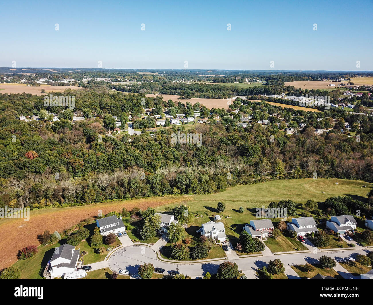 Aerial of New Freedom and surrounding Farmland in Southern Pennsylvania ...
