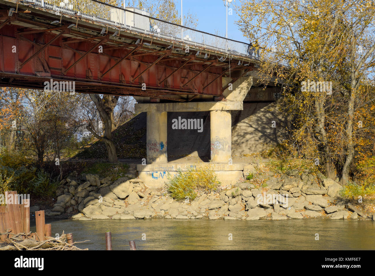 The bridge across the river Protoka in the city of Slavyansk-on Stock ...