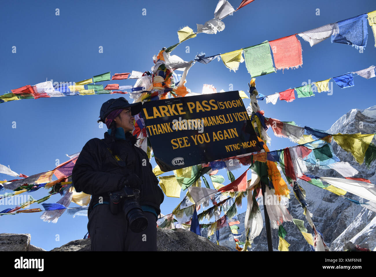 On top of the Larkya La Pass, Manaslu Circuit Trek, Nepal Stock Photo ...