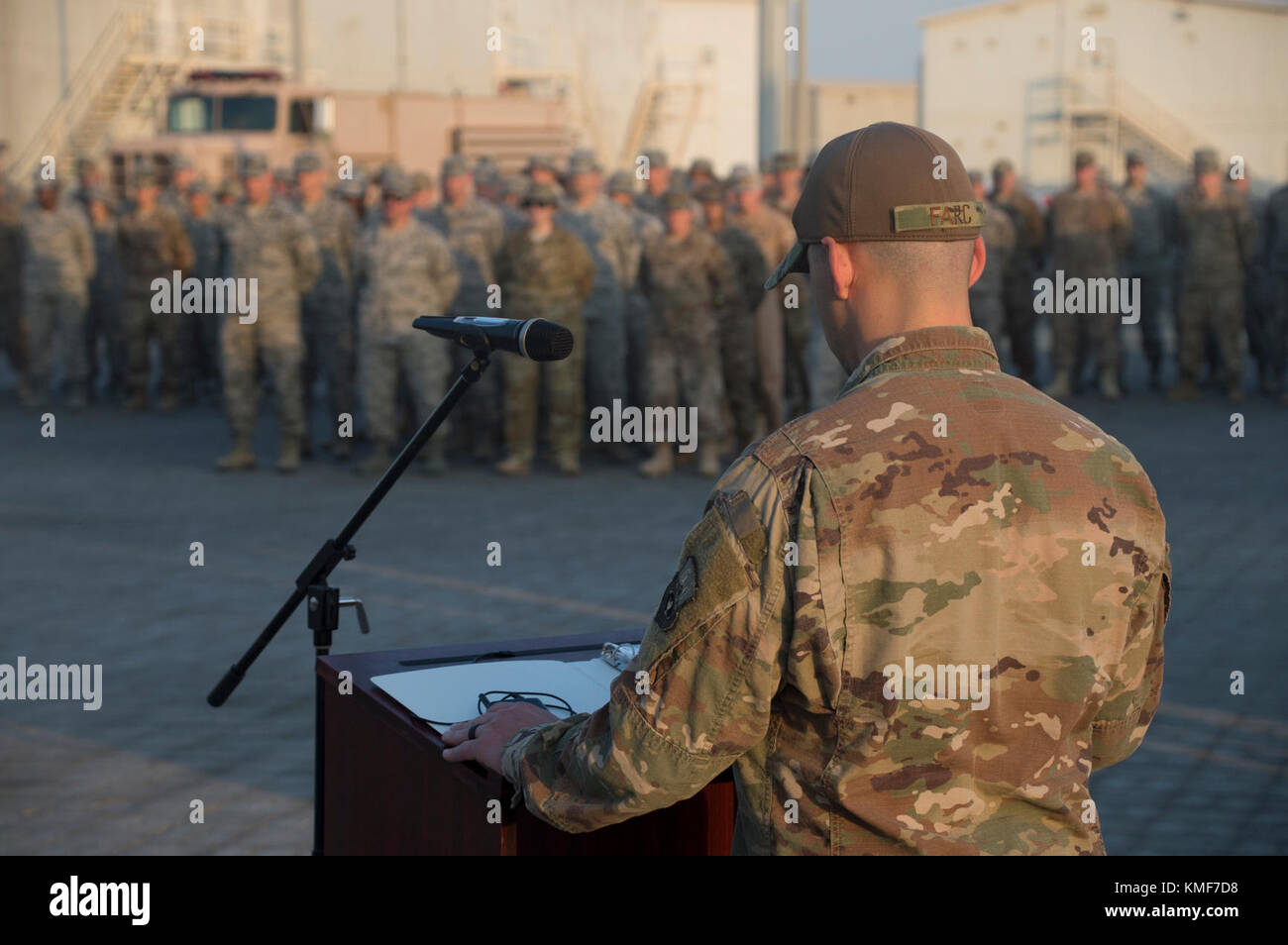 Airmen from the 380th Air Expeditionary Wing stand at ease during the ...