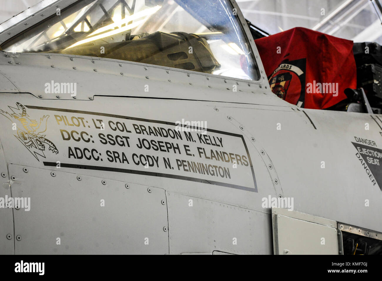 An A-10C Thunderbolt II displays Lt. Col. Brandon Kelly’s name plate ...