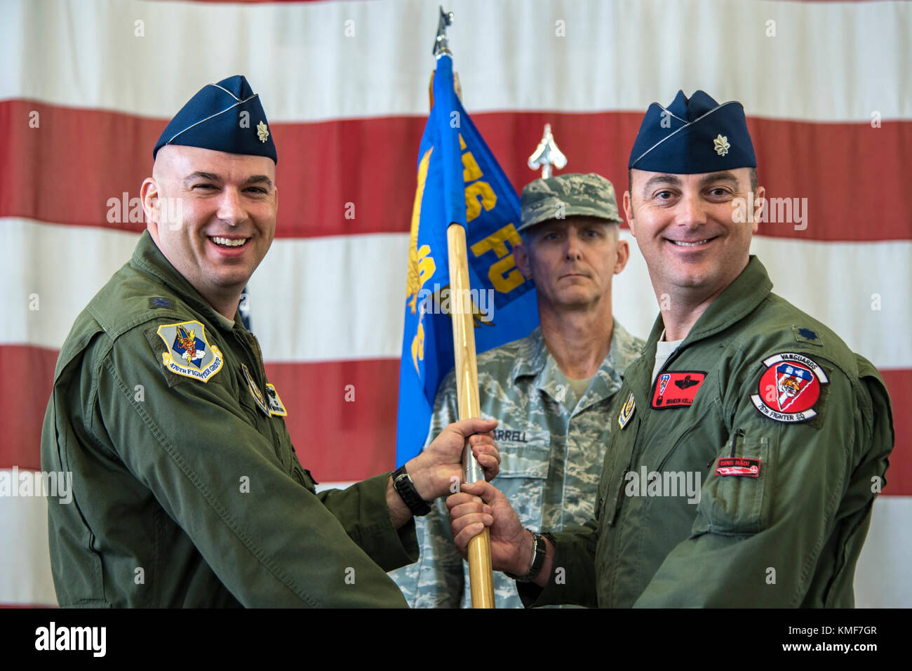 Lt. Col. Gerald Cook, left, outgoing 76th Fighter Squadron commander ...