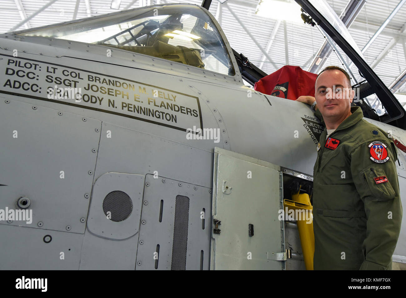 Lt. Col. Brandon Kelly, incoming 76th Fighter Squadron commander, poses ...