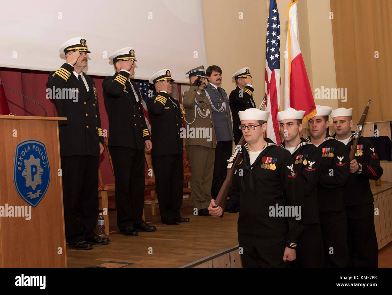 Sailors parade the colors during the Naval Support Facility (NSF ...