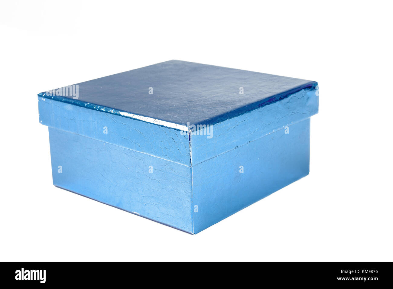 Blue simple box metallic shiny box on isolated white studio photo Stock ...