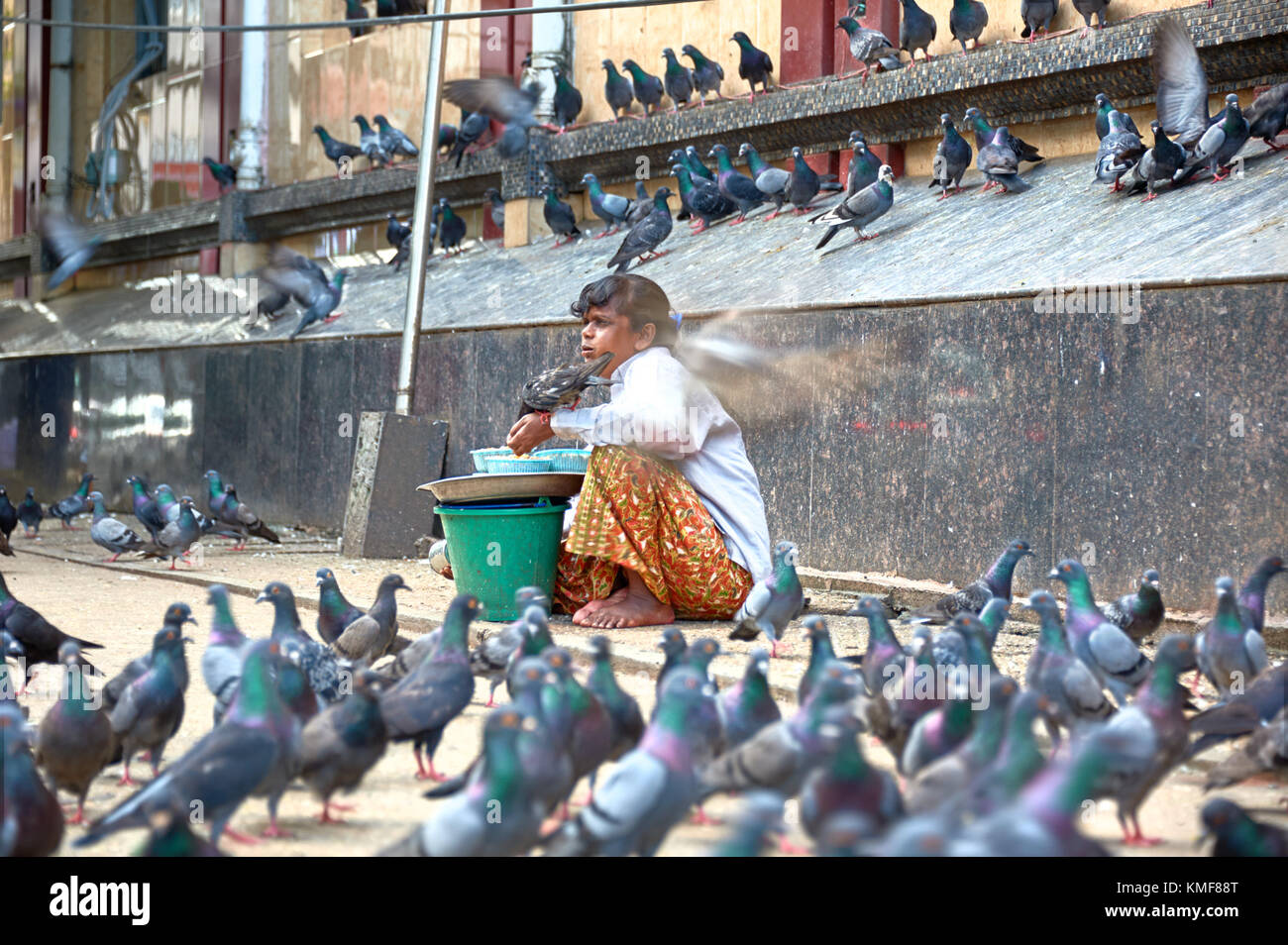 Yangon, Myanmar - 21 October, 2017: Burmese street vendor selling ...