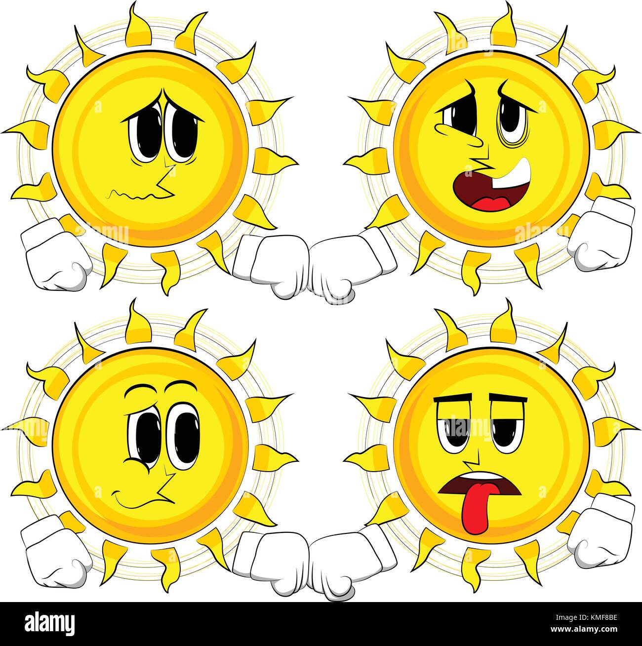 Cartoon sun giving a fist bump. Collection with sad faces. Expressions ...