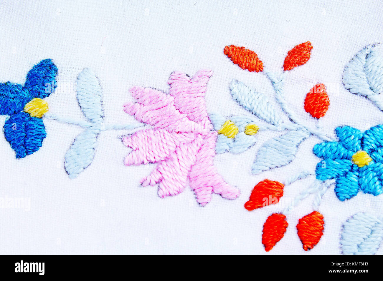 Embroidery background. Floral handwork hobby closeup photo Stock Photo ...