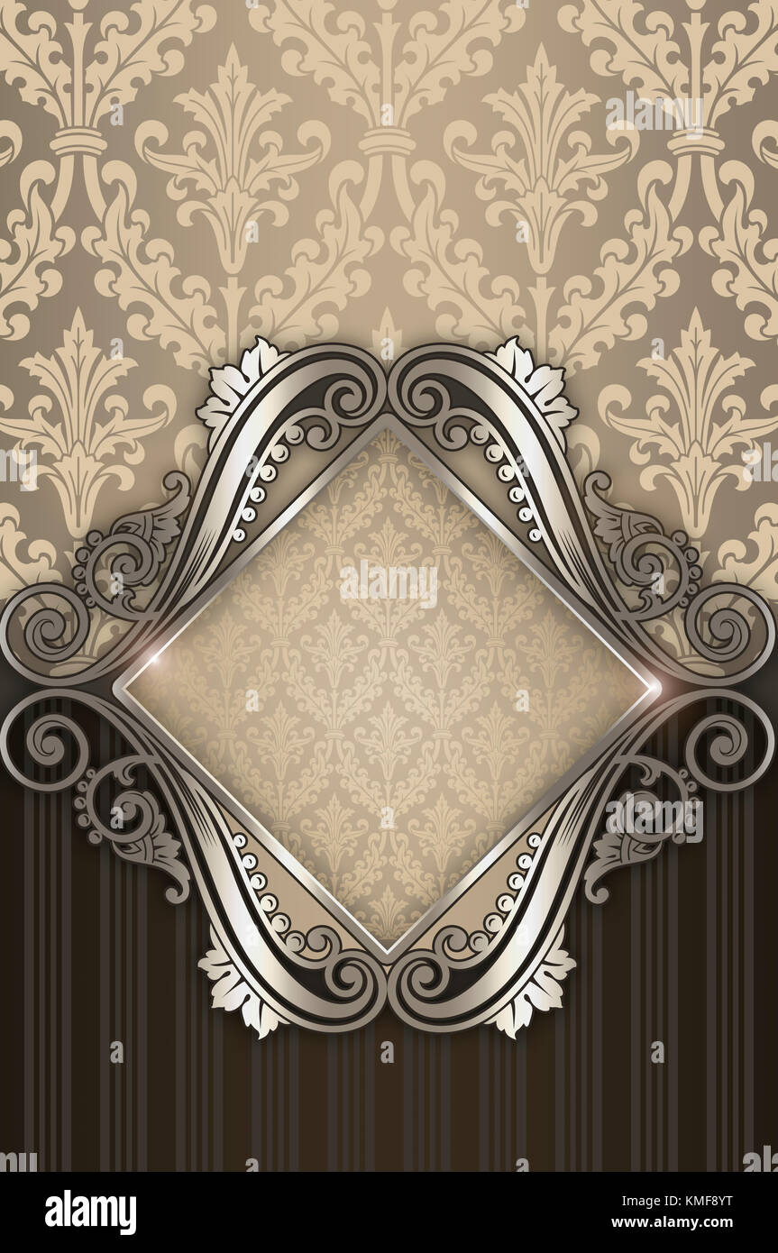 Decorative background with vintage patterns and frame. Book cover or ...