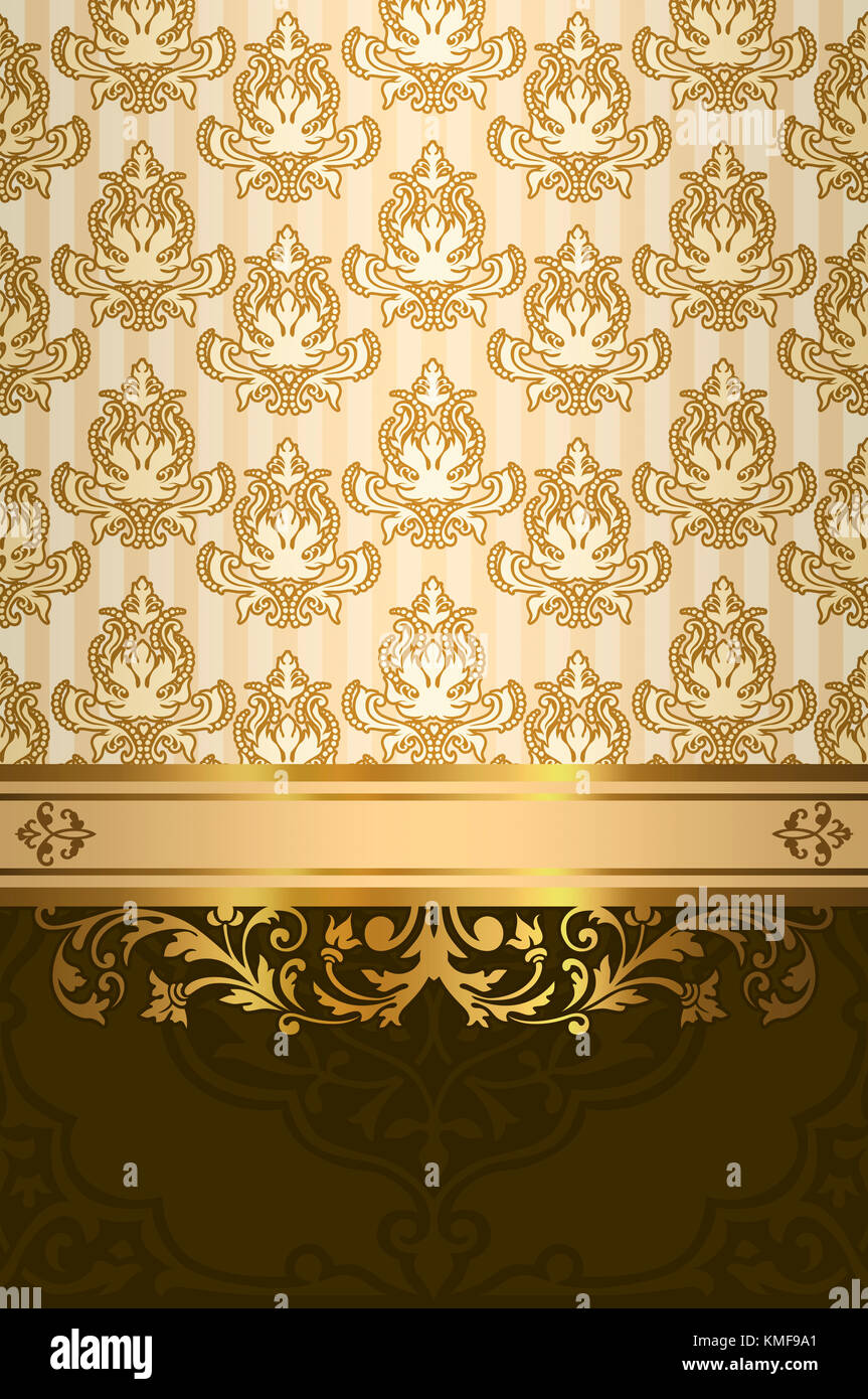 Vintage background with golden border, old-fashioned decorative ...