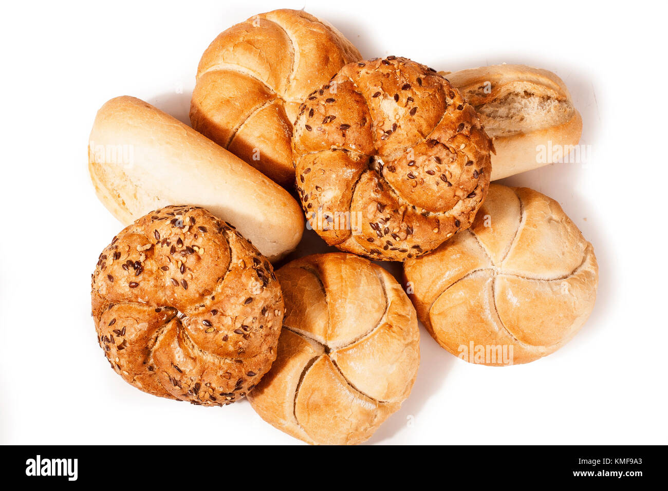 Kaiser roll concept in white studio background. Mini bread isolated on ...
