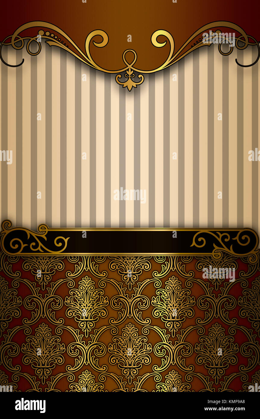 Vintage background with decorative border and old-fashioned golden ...
