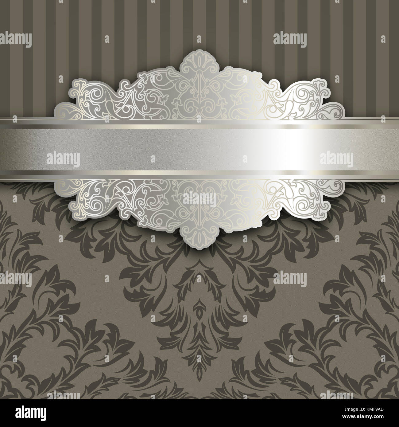 Vintage striped background with decorative silver border and elegant ...