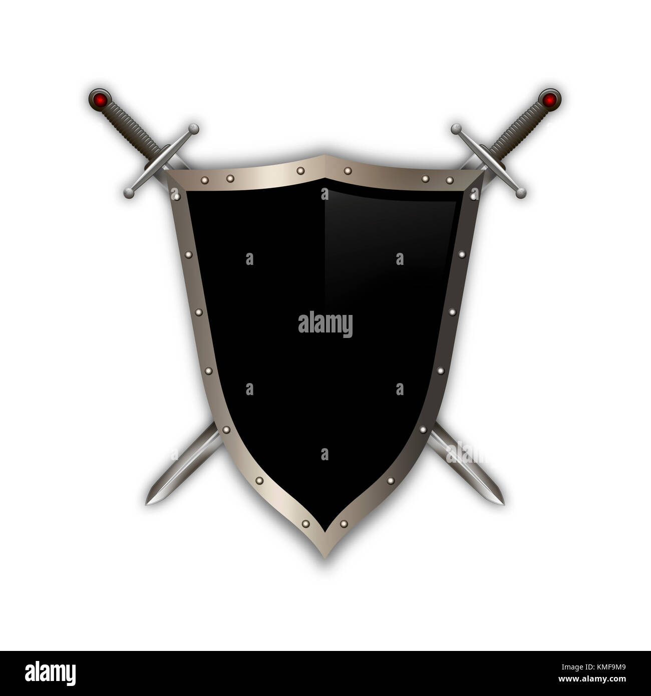 Ancient riveted shield with two swords on white background Stock Photo ...