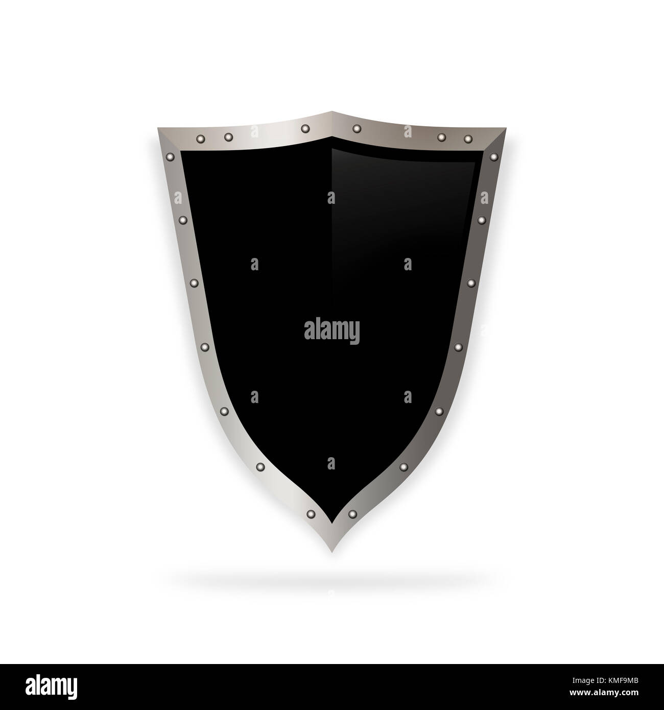 Medieval black shield with chrome riveted border on white background ...