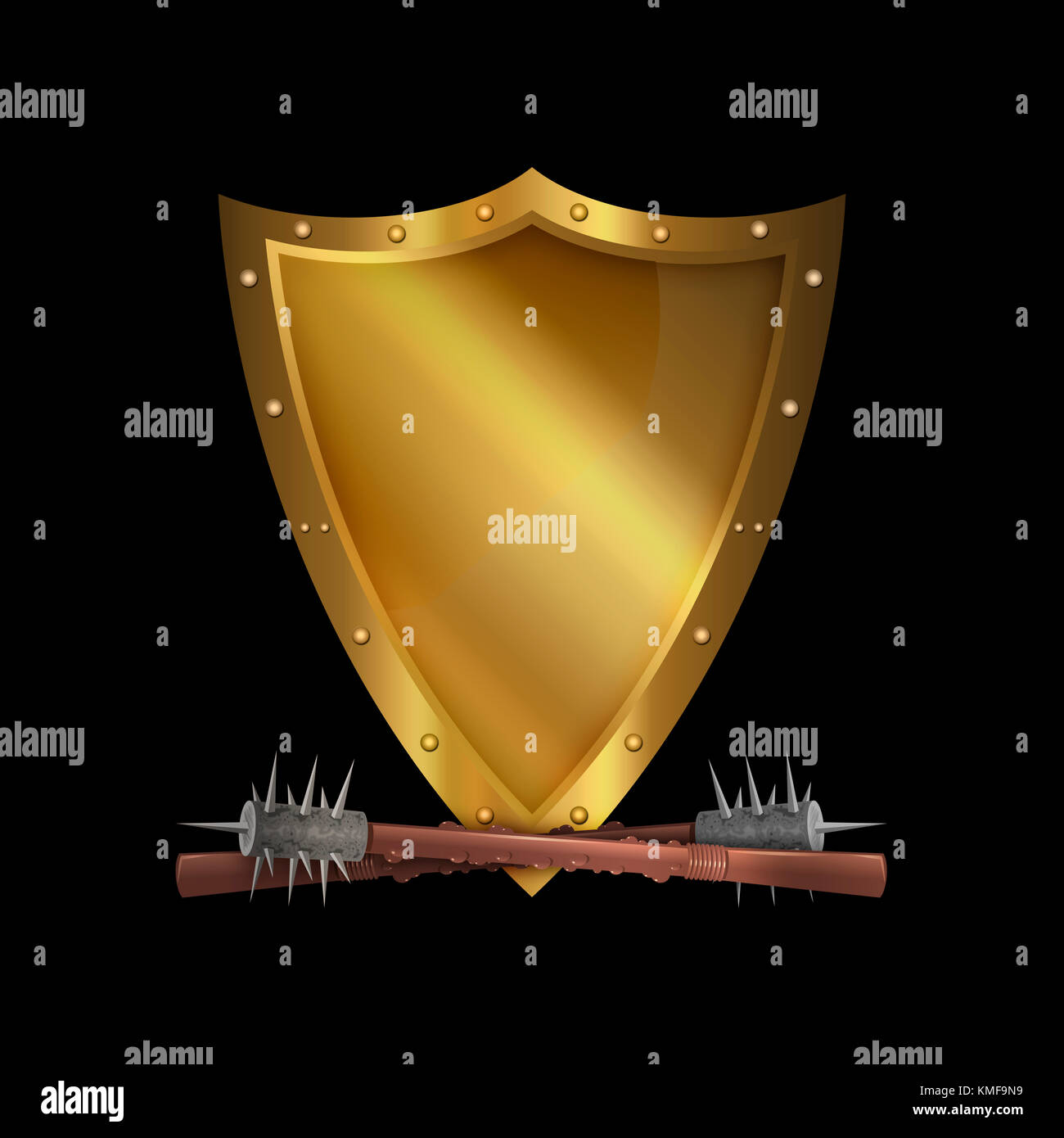 Medieval riveted shield with two maces on black background Stock Photo ...