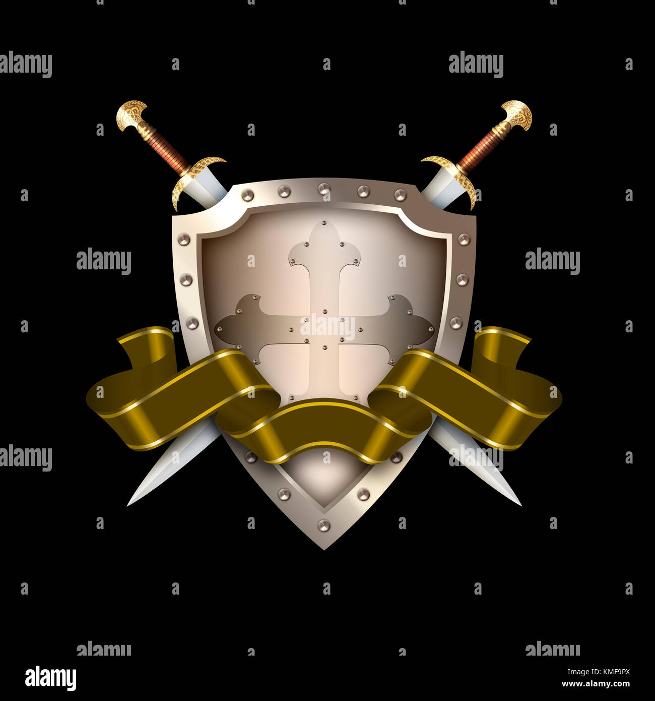 Gold shield and swords hi-res stock photography and images - Alamy