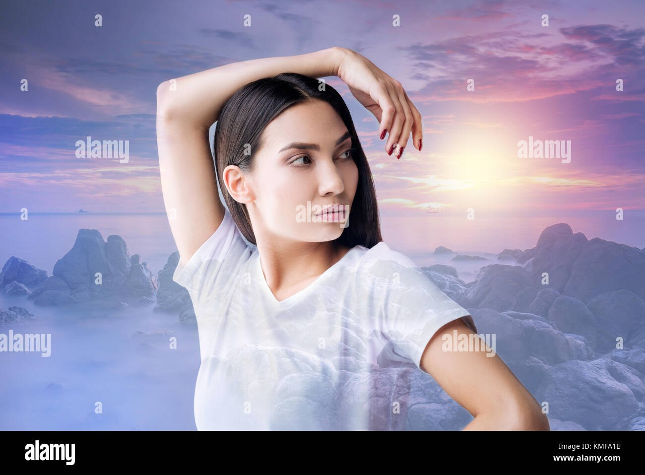 Young healthy woman feeling good while doing morning exercises Stock ...