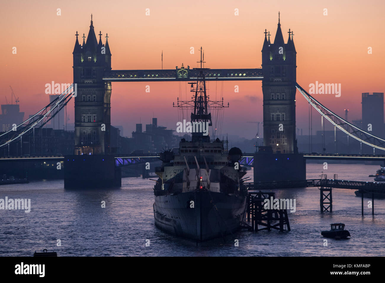 Foggy and Beautiful Sunrise Tower Bridge, whilst the moon shines bright ...