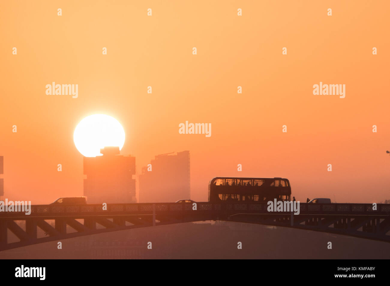 Foggy and Beautiful Sunrise Tower Bridge, whilst the moon shines bright ...