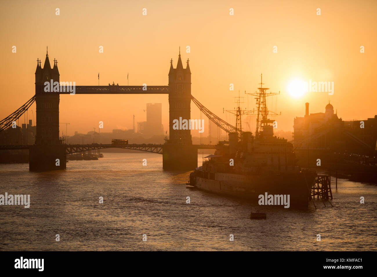 Foggy and Beautiful Sunrise Tower Bridge, whilst the moon shines bright ...