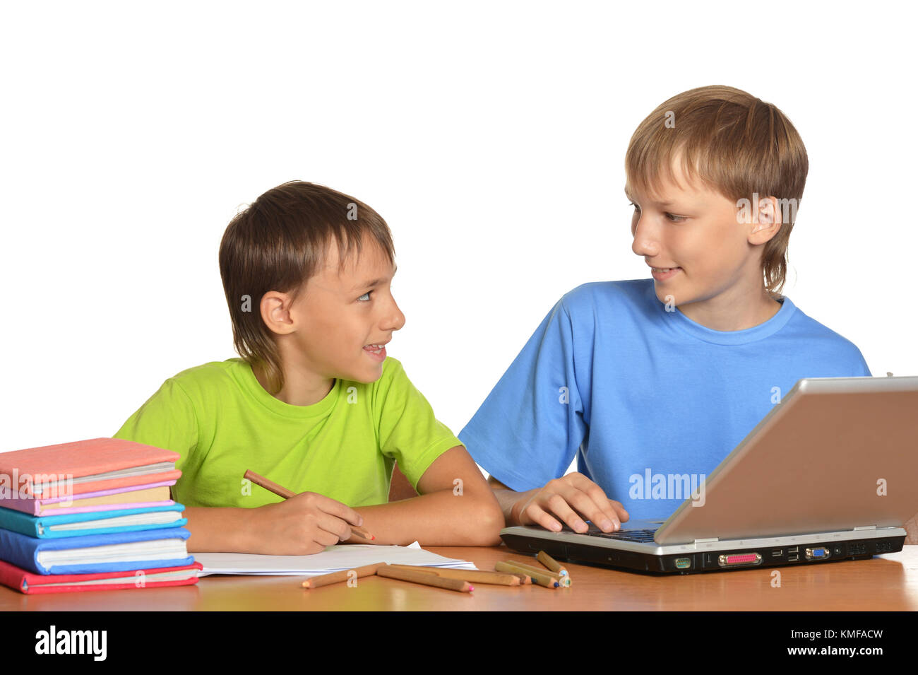two brothers doing homework Stock Photo - Alamy