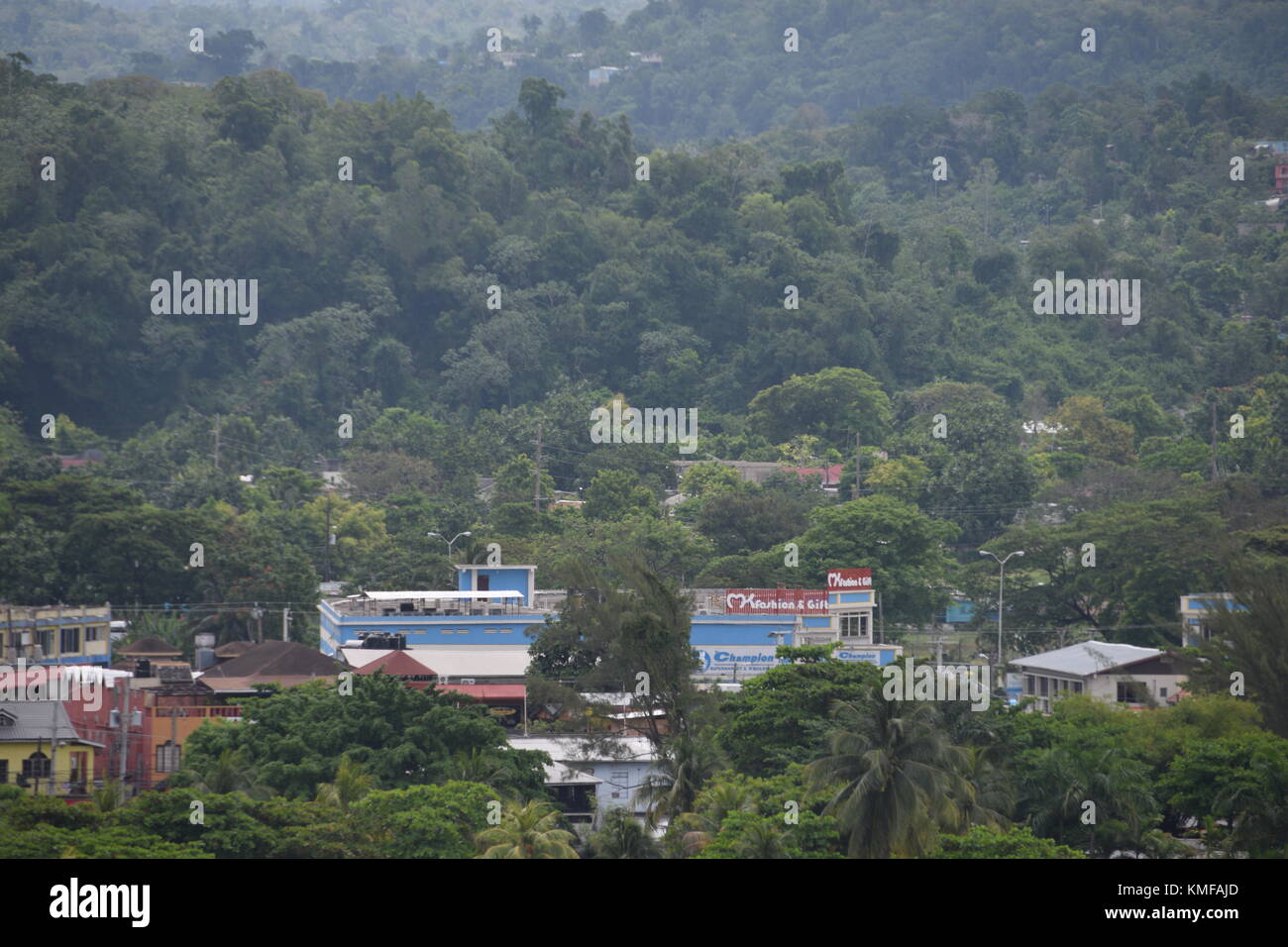 Elevated view from cruise ship of Ocho Rios, Jamaica, Caribbean Stock ...