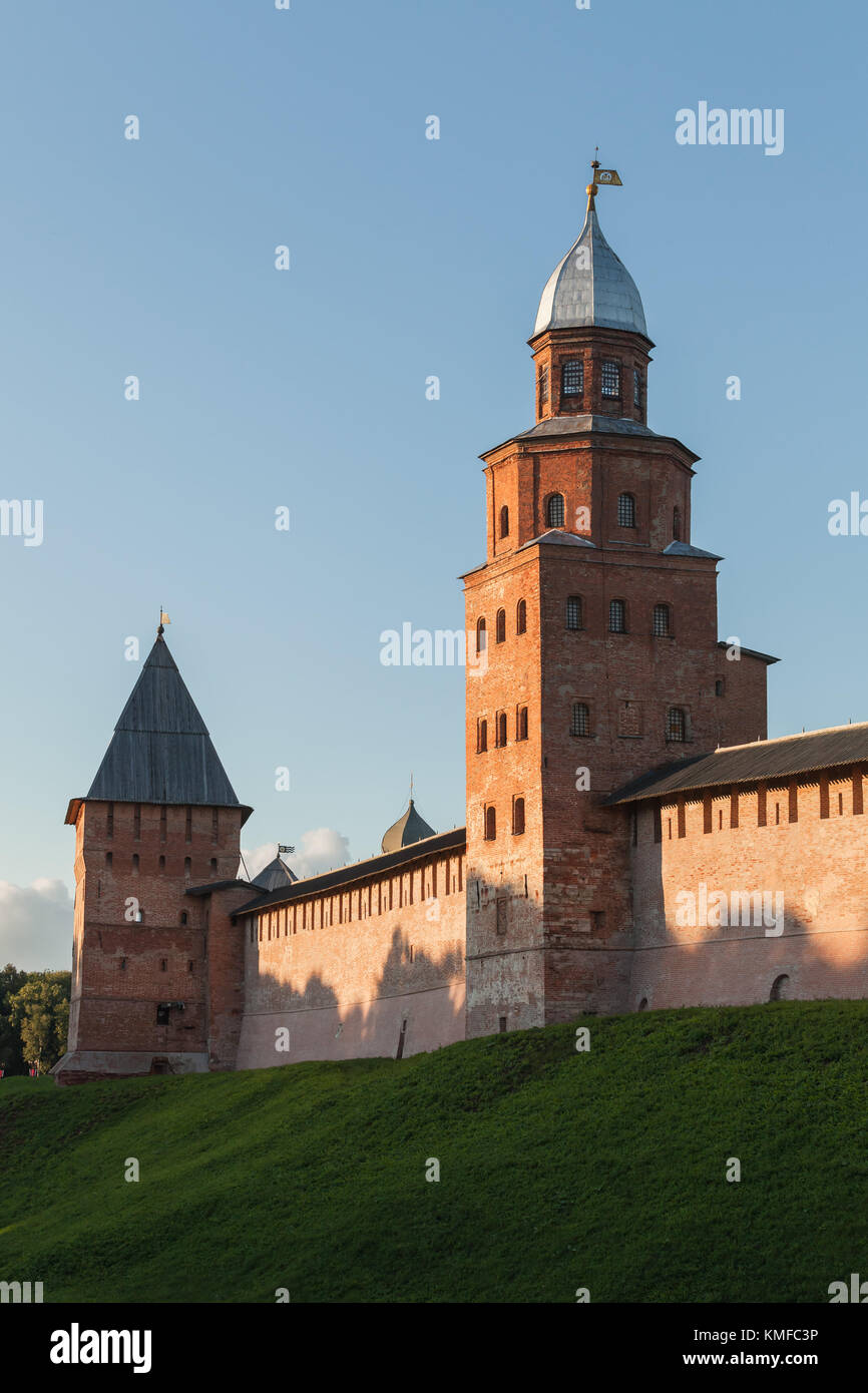 Novgorod Kremlin also known as Detinets. Towers and wall. It was built between 1484 and 1490 ...