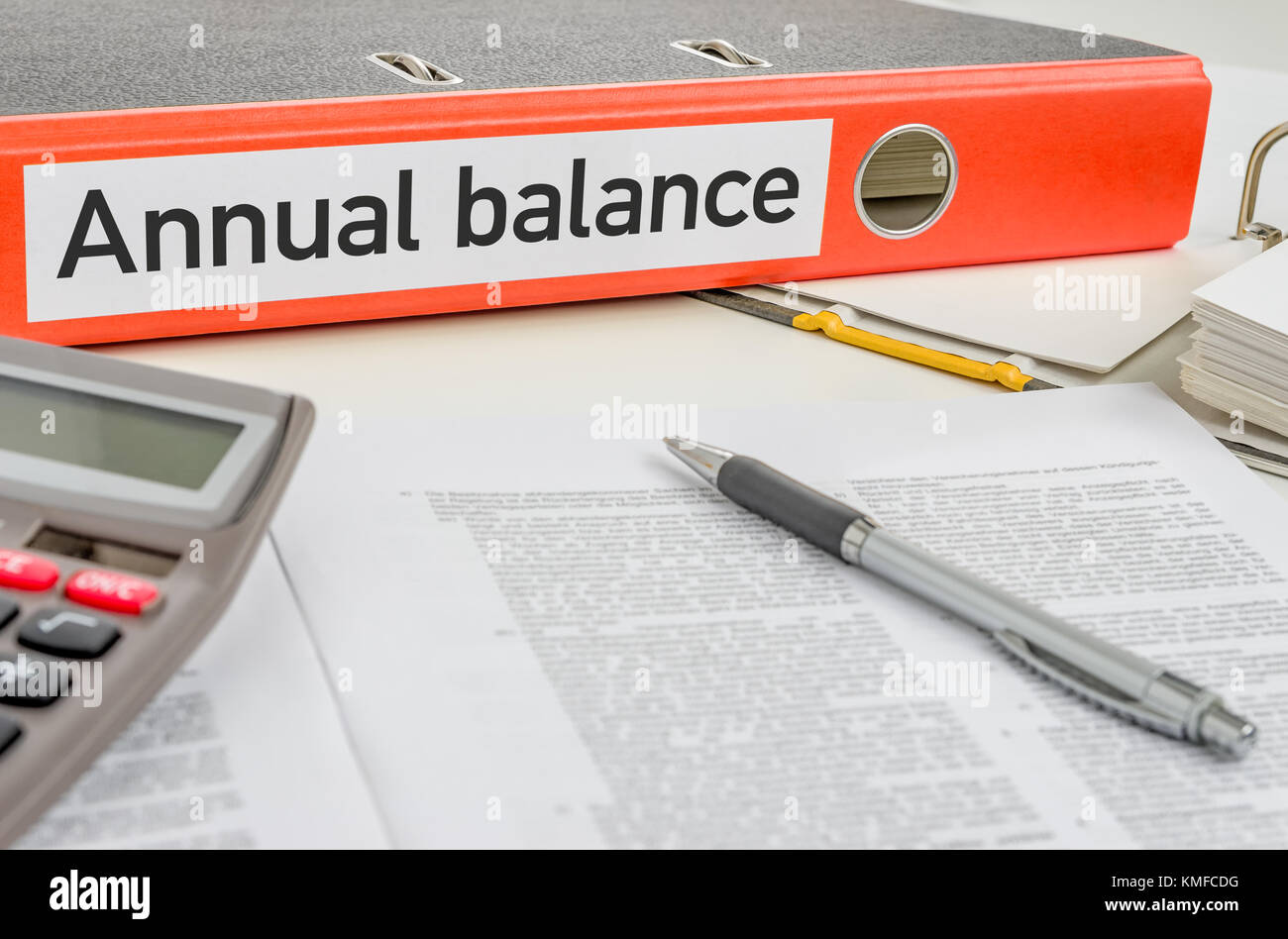 An orange folder with the label Annual balance Stock Photo - Alamy