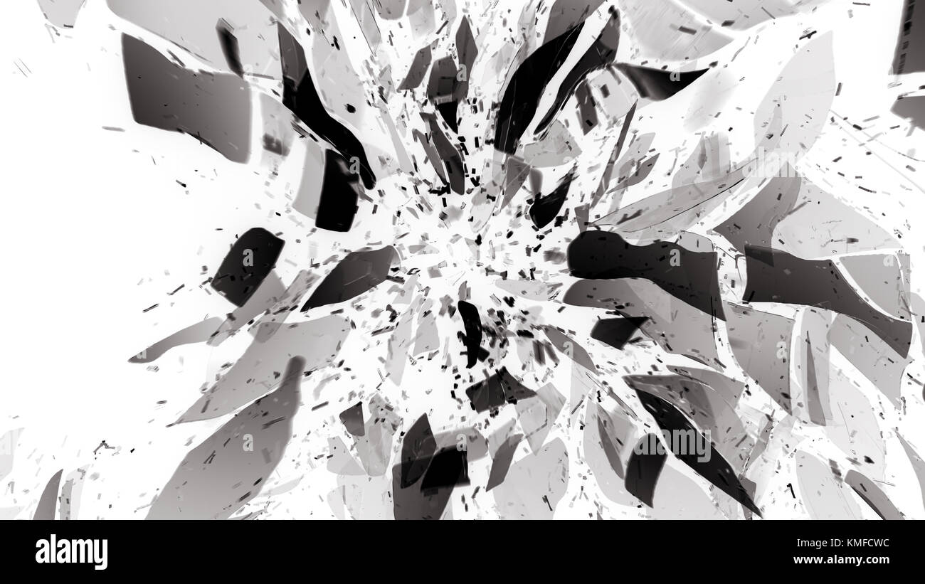 Breaking and Destructed glass on white with motion blur. Large ...