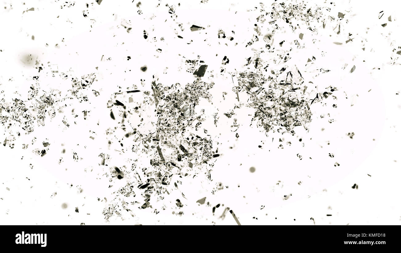 Many Pieces of splitted or cracked glass on white. Large resolution ...