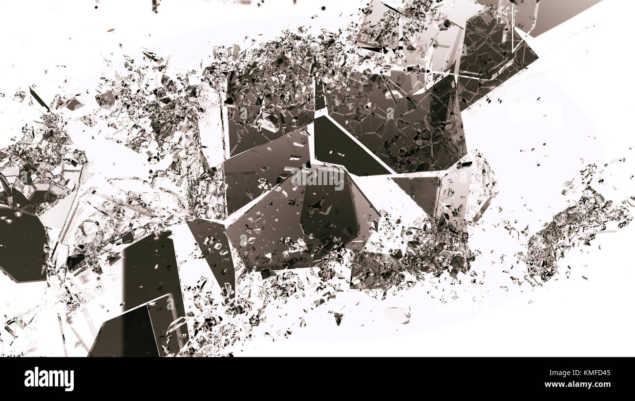 Pieces of broken or demolished glass on white. Large resolution Stock ...