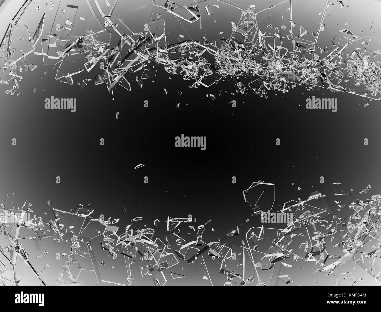 Pieces of splitted or cracked glass on grey gradient background. Large ...