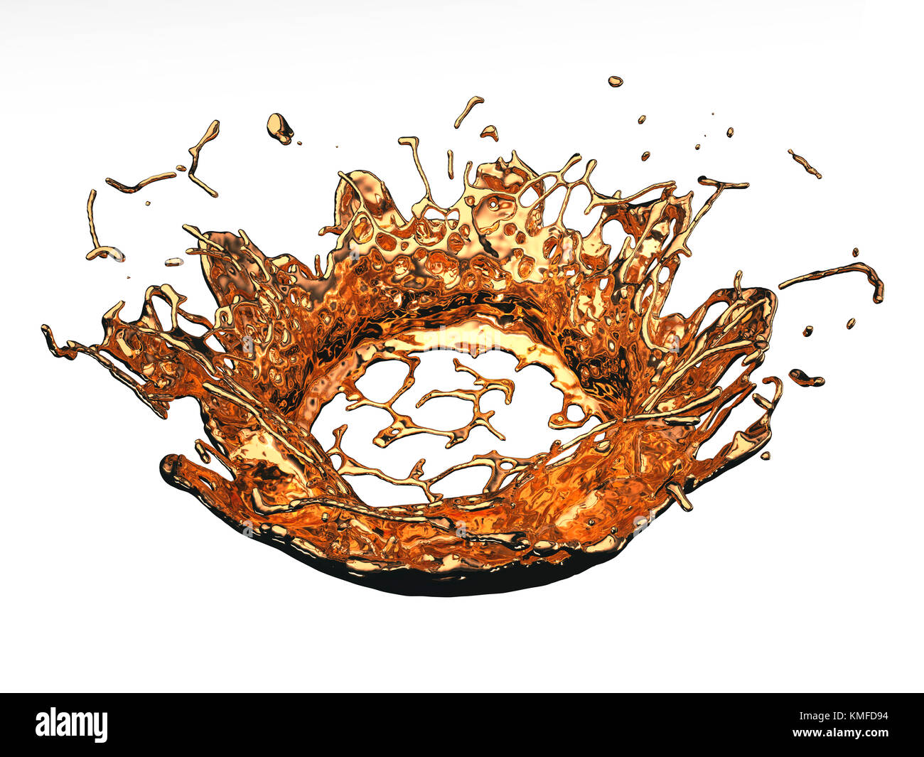Liquid gold or oil splatter and splashes isolated on white. 3d render ...