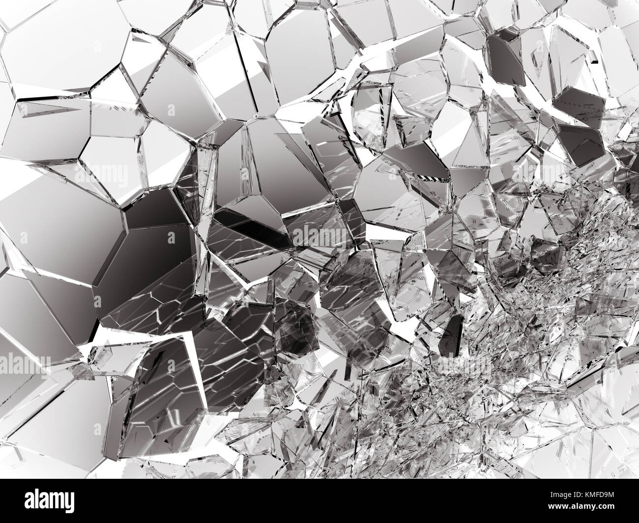 Pieces of destructed Shattered glass on white. 3d rendering 3d ...