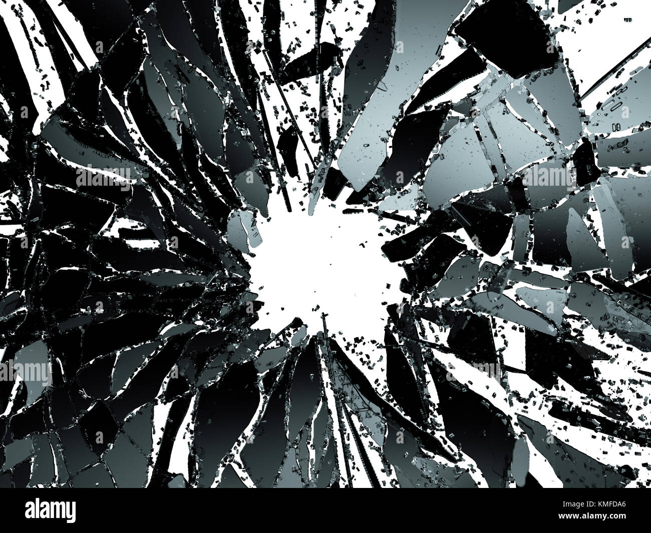 Shattered glass over white background. 3d illustration; 3d rendering ...