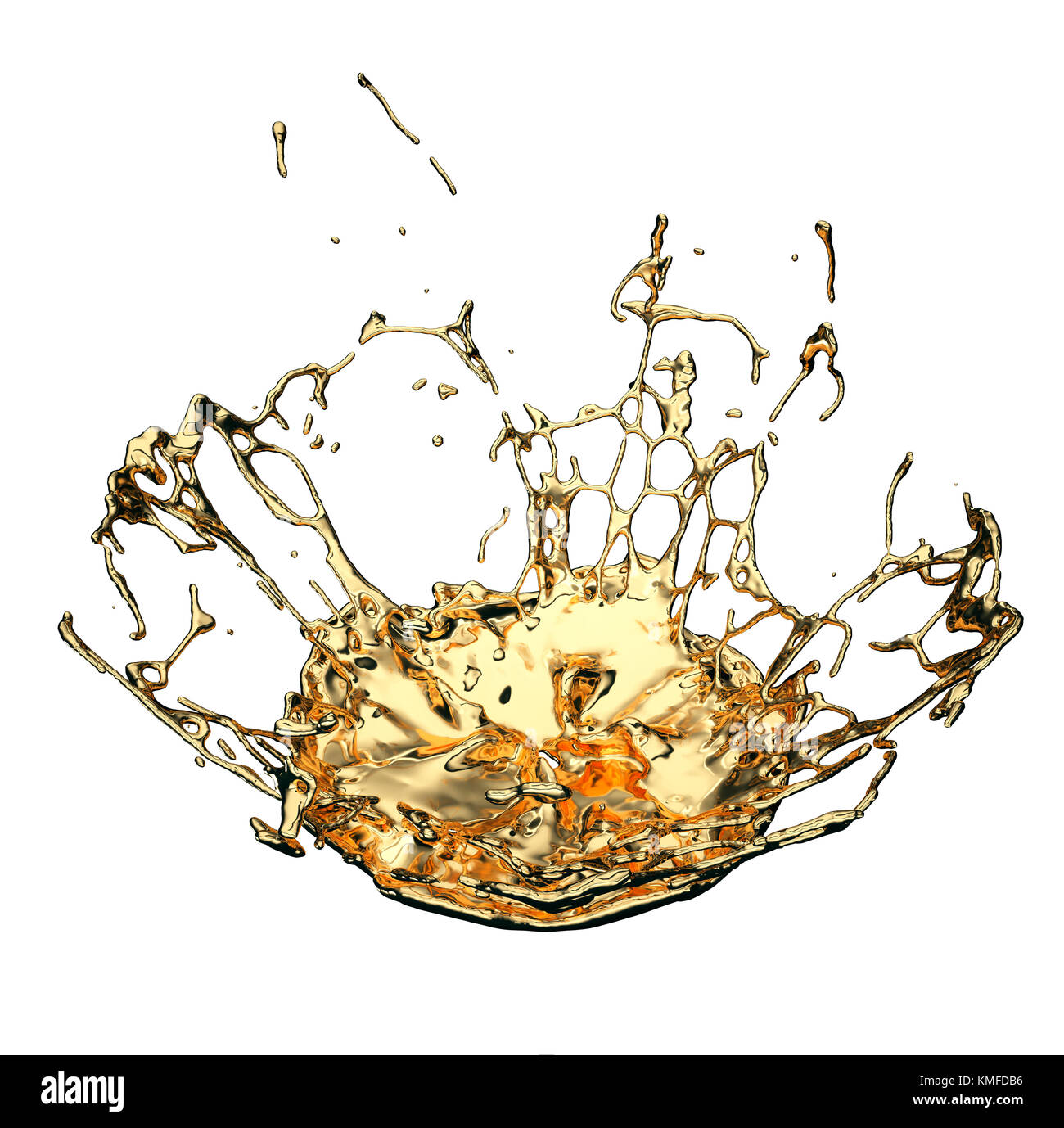 Splashes or splatters of melted gold or oil isolated on white. 3d ...