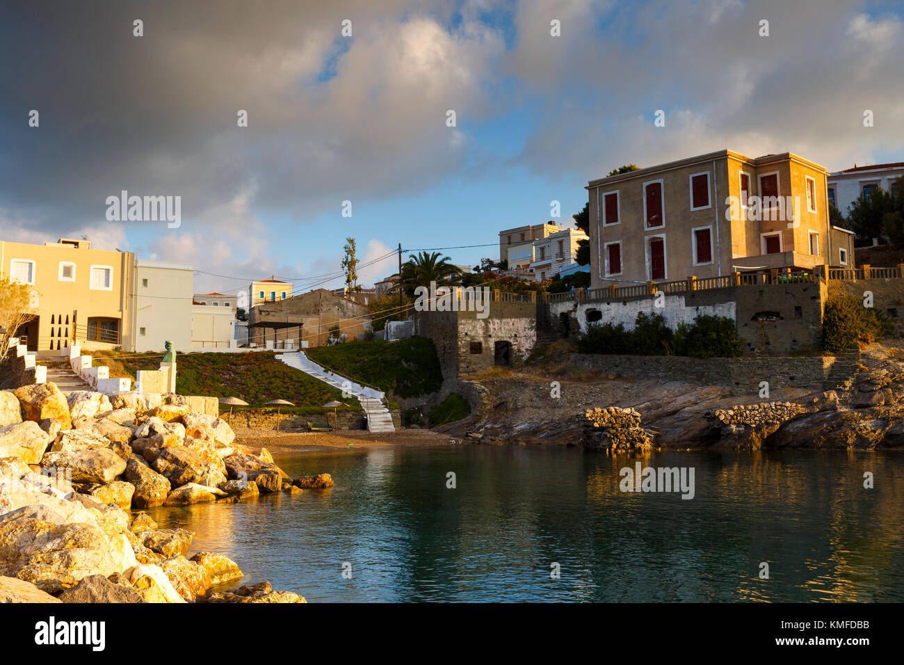 Small beach in the village of Inouses island in Greece Stock Photo - Alamy