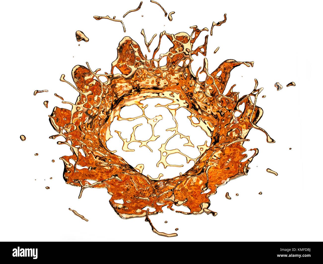 Splashes or splatters of melted gold or oil isolated on white. 3d ...