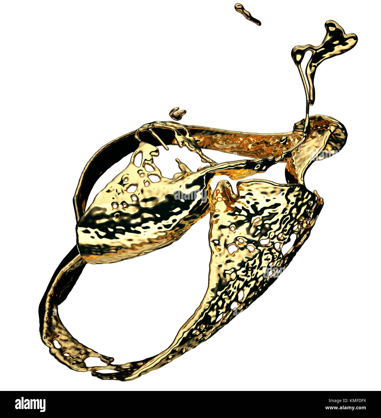 Melted gold or oil splashes isolated on white. 3d render, 3d ...