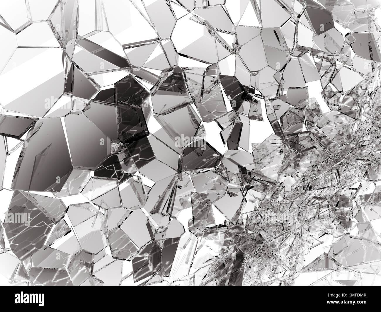 Shattered or demolished glass over white background. 3d rendering 3d ...