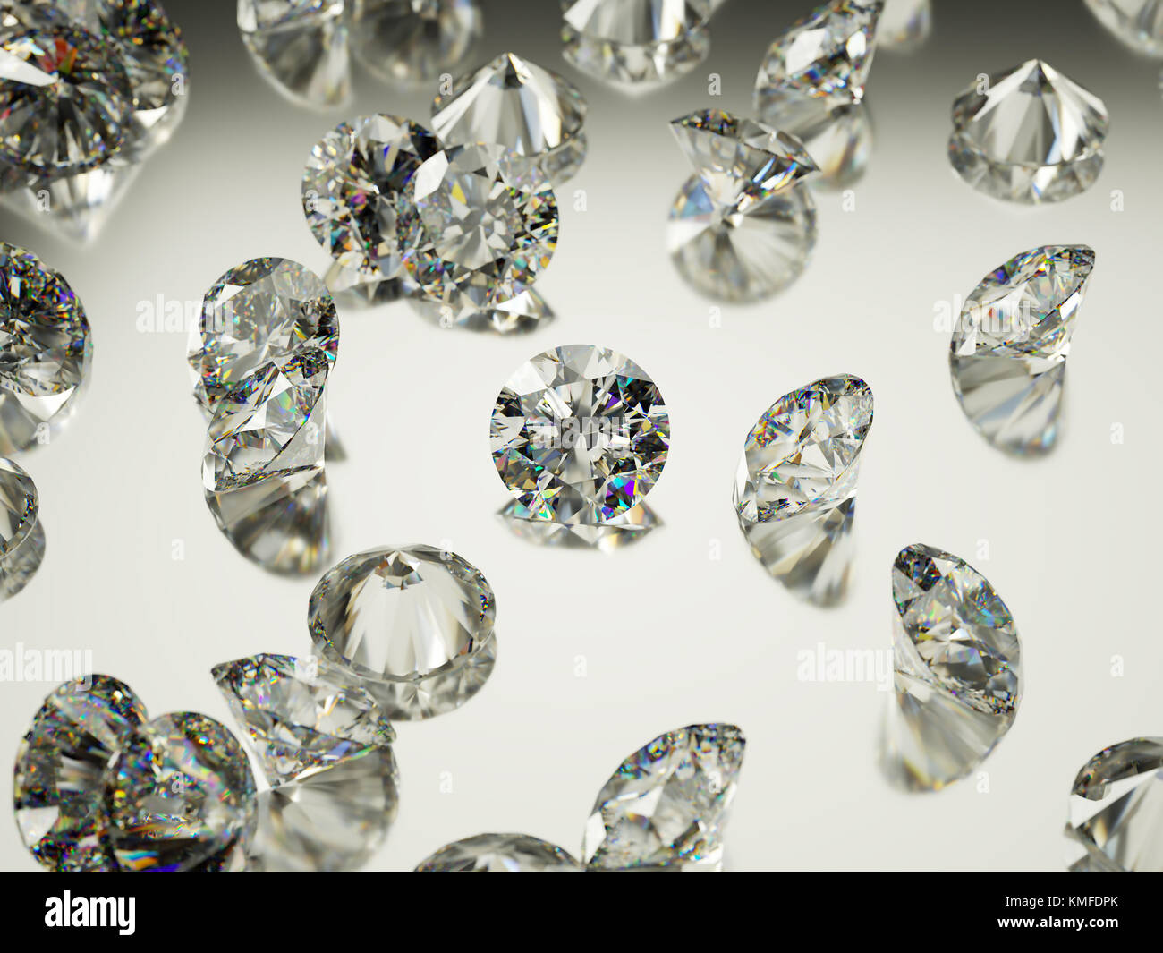 Many large Diamonds or gemstones on surface with reflection. Luxury and ...