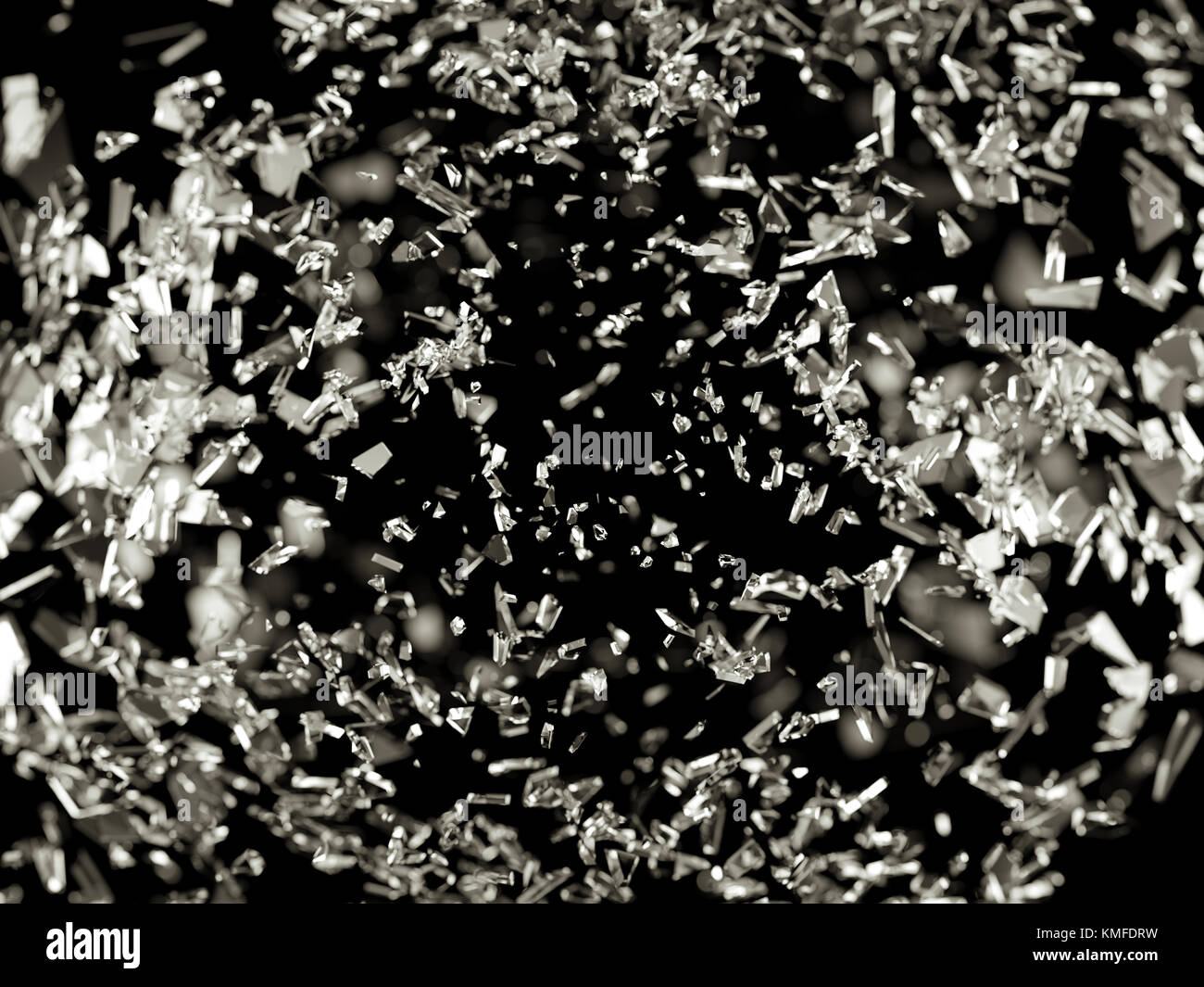Pieces of splitted or cracked glass on black shallow DOF. Large ...