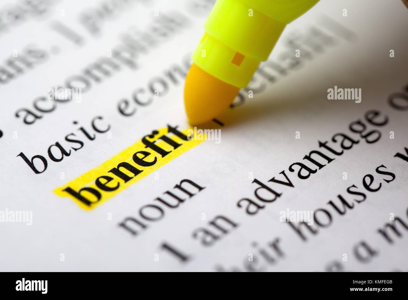 Benefit dictionary definition hi-res stock photography and images - Alamy