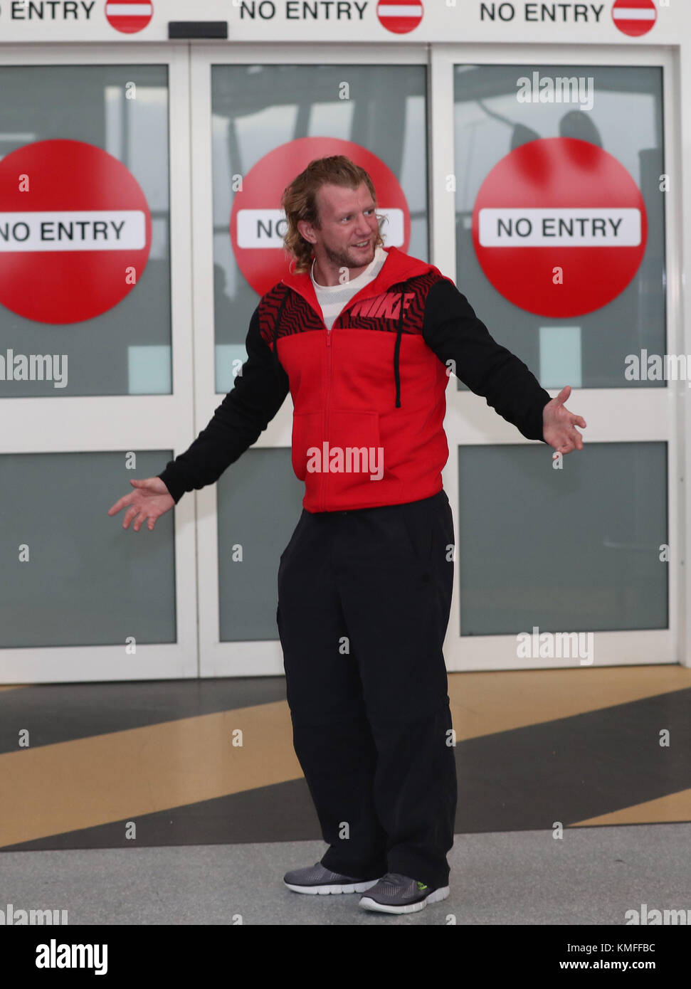 Nick Dunn, one of the so-called Chennai Six arrives at Newcastle Airport after being released ...