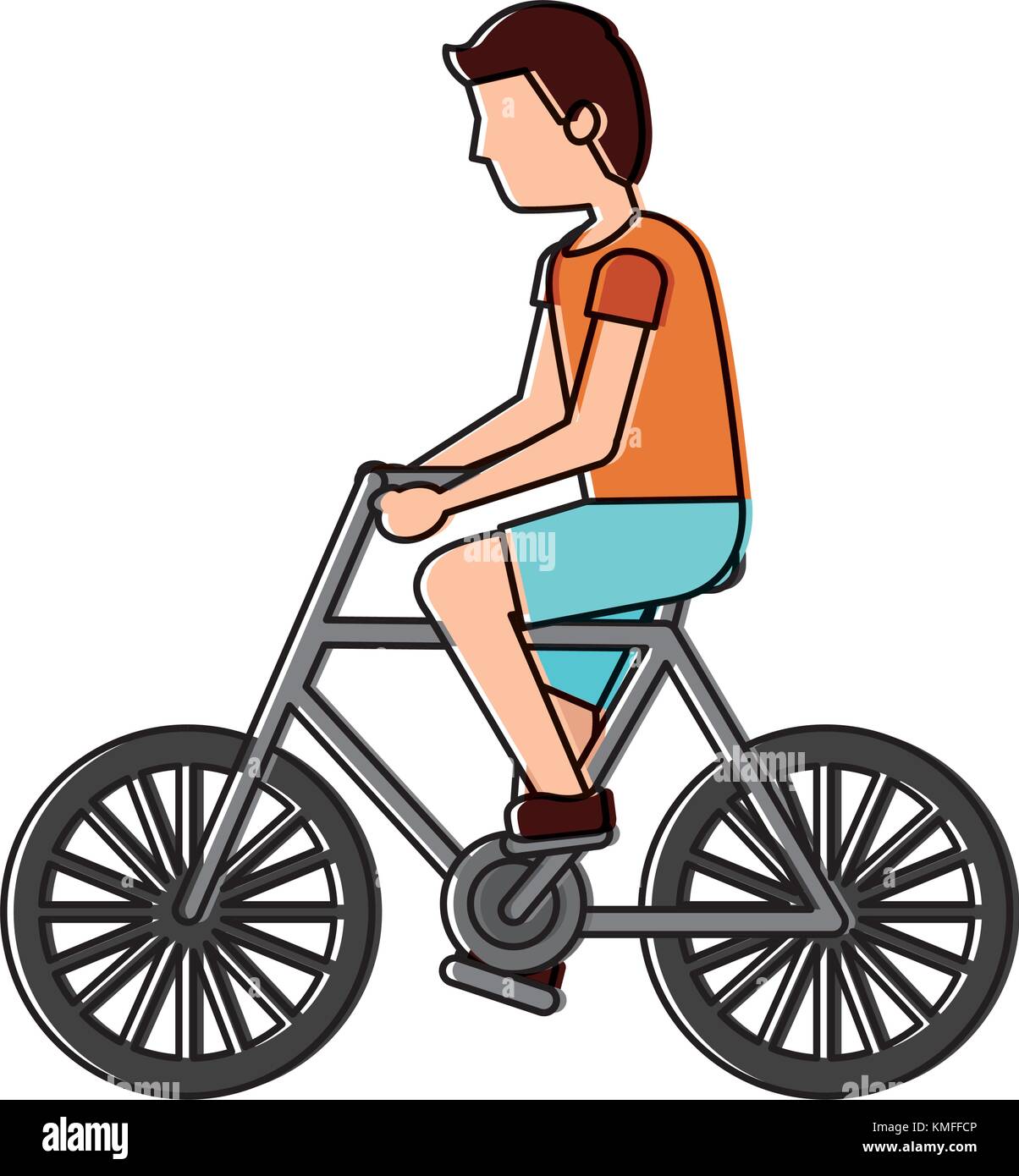 character young man riding bicycle side view Stock Vector Image & Art ...